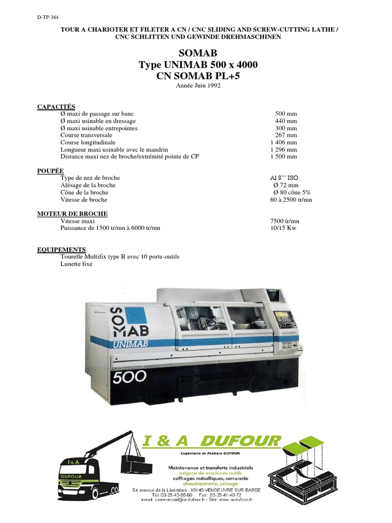 Tour CN Unimab 500 x 4000 | PDF | Machine-outil à commande numérique ...