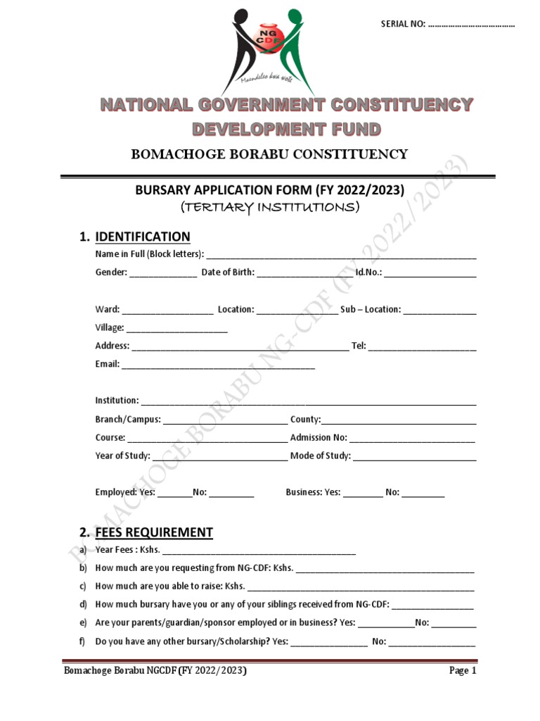 Bursary Form 2022 - 2023 Tertiary (BBC) | PDF