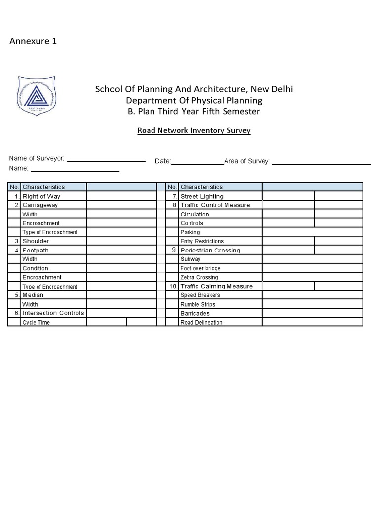 Annexure 1: Road Network Inventory Survey | PDF | Road | Traffic