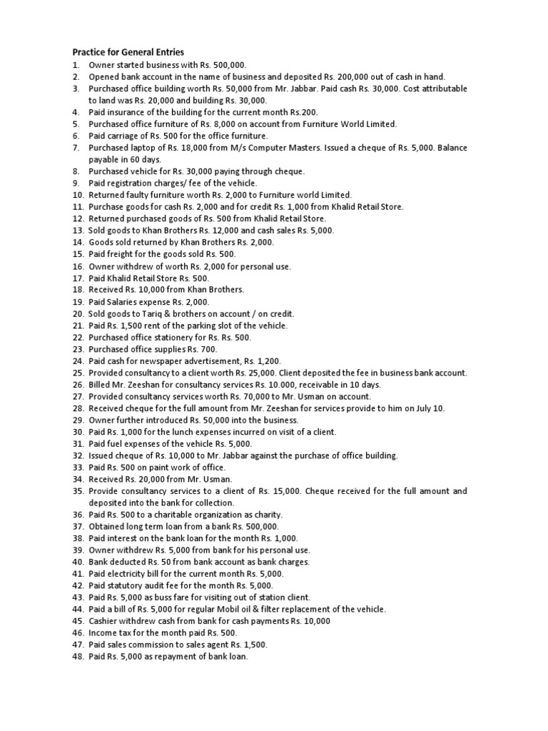 E1 Accounting Entries Practice | PDF | Cheque | Banks
