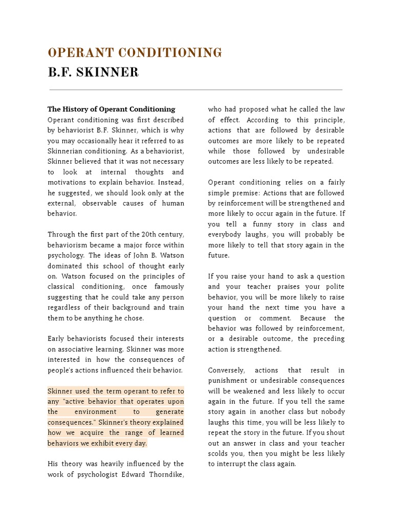 Operant Conditioning - B.F. Skinner | PDF | Reinforcement | Behaviorism