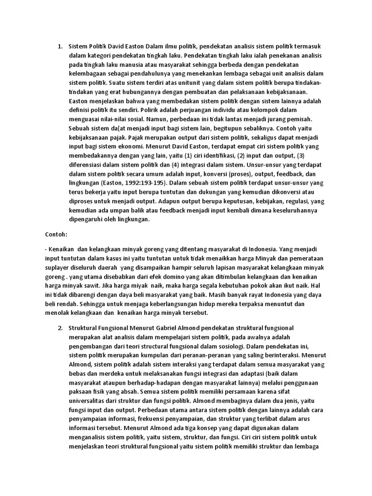 Sistem Politik David Easton Dalam Ilmu Politik Pdf 