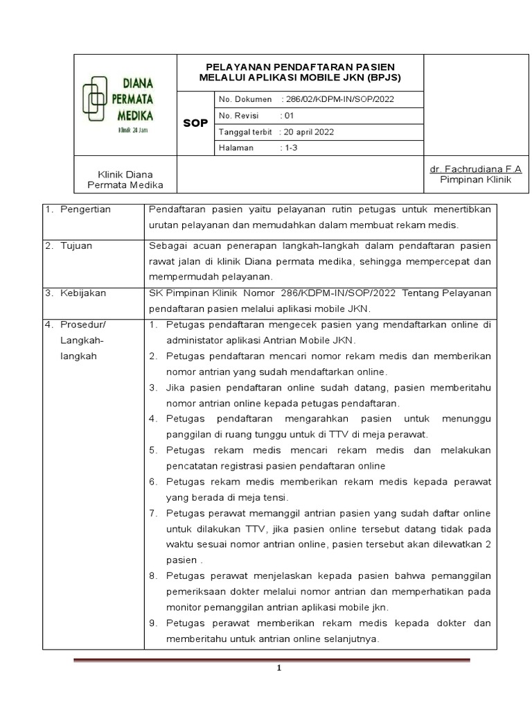 Sop Alur Pendaftaran Pasien Mobile Jkn Pdf