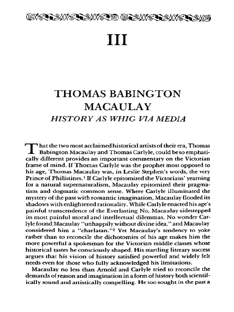 Thomas Babington Macaulay - History As Whig Via Media | PDF | Reason ...