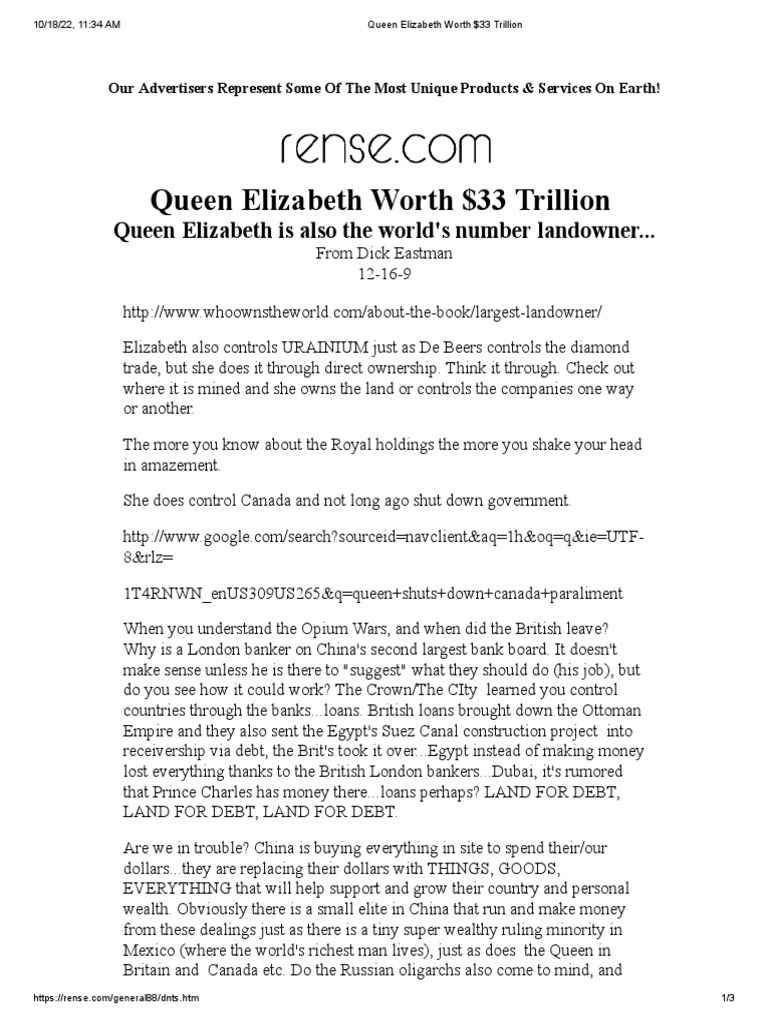 Queen Elizabeth Worth $33 Trillion | PDF | Banks | British Empire