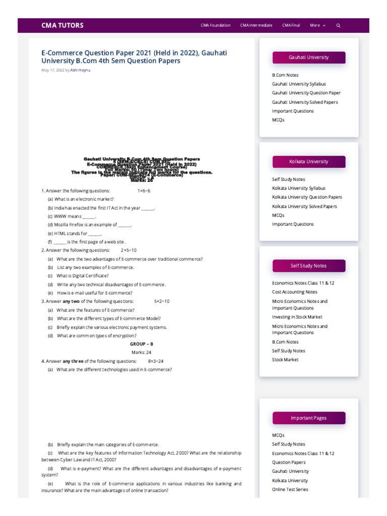 Cmatutors Com e Commerce QP 2021 Gu 4th Sem | PDF