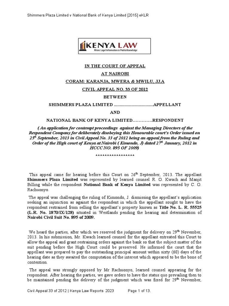 Civil Appeal 33 of 2012 | PDF | Contempt Of Court | Judgment (Law)