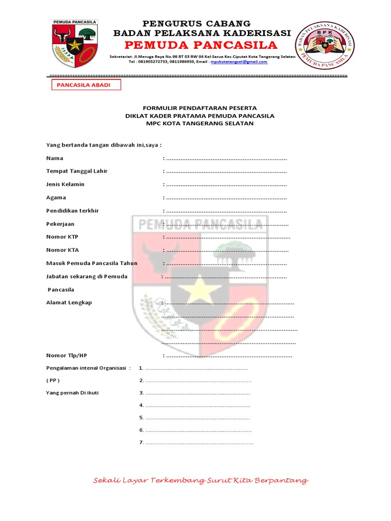 Form Pendaftaran Diklat MPC-1 | PDF