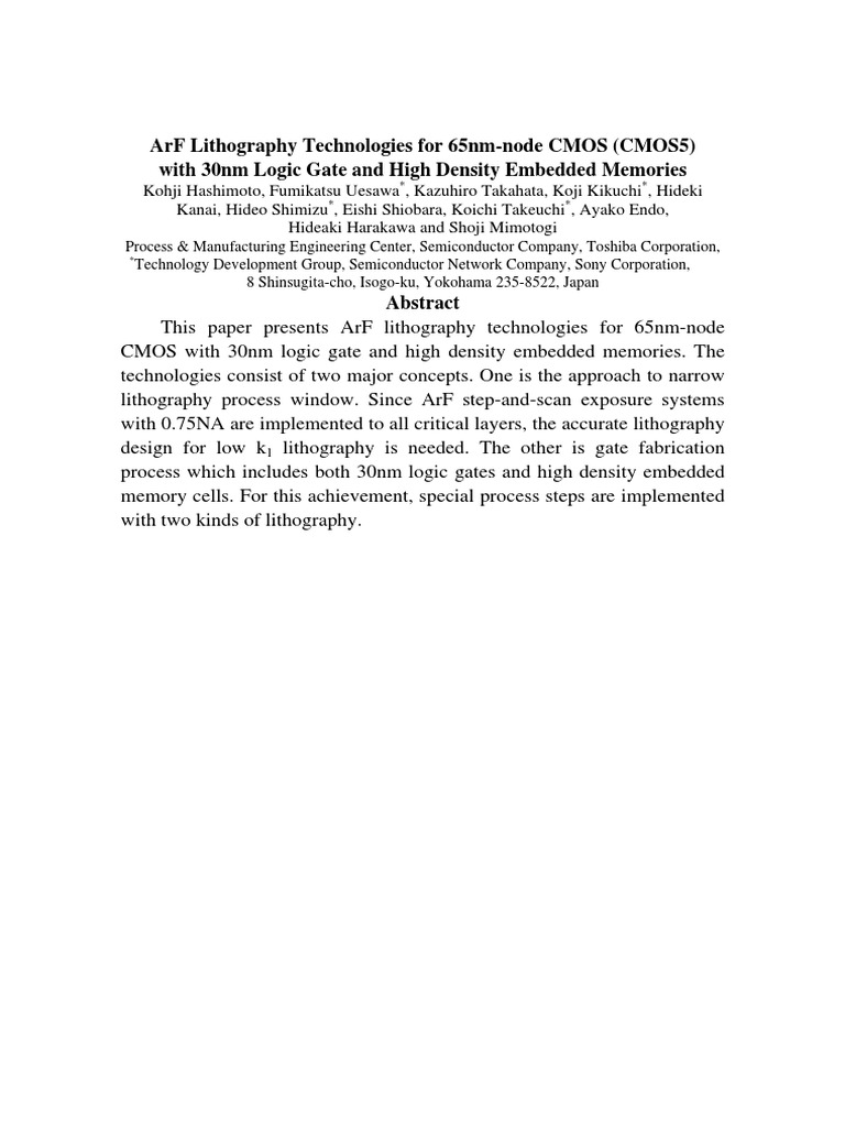 ArF Lithography for 65nm CMOS Technology | PDF