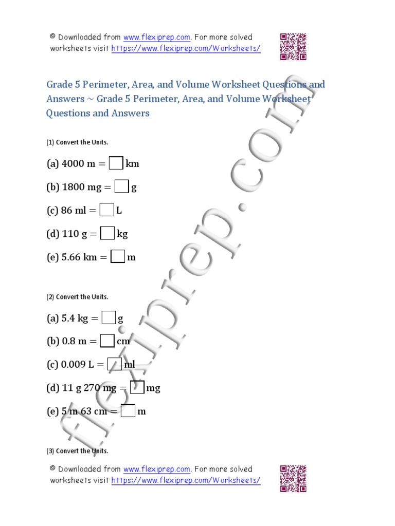 Grade 5 Perimeter Area and Volume | PDF | Area | Length
