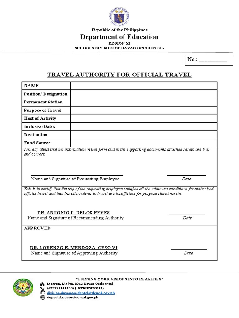 Travel Authority Template for Employees | PDF