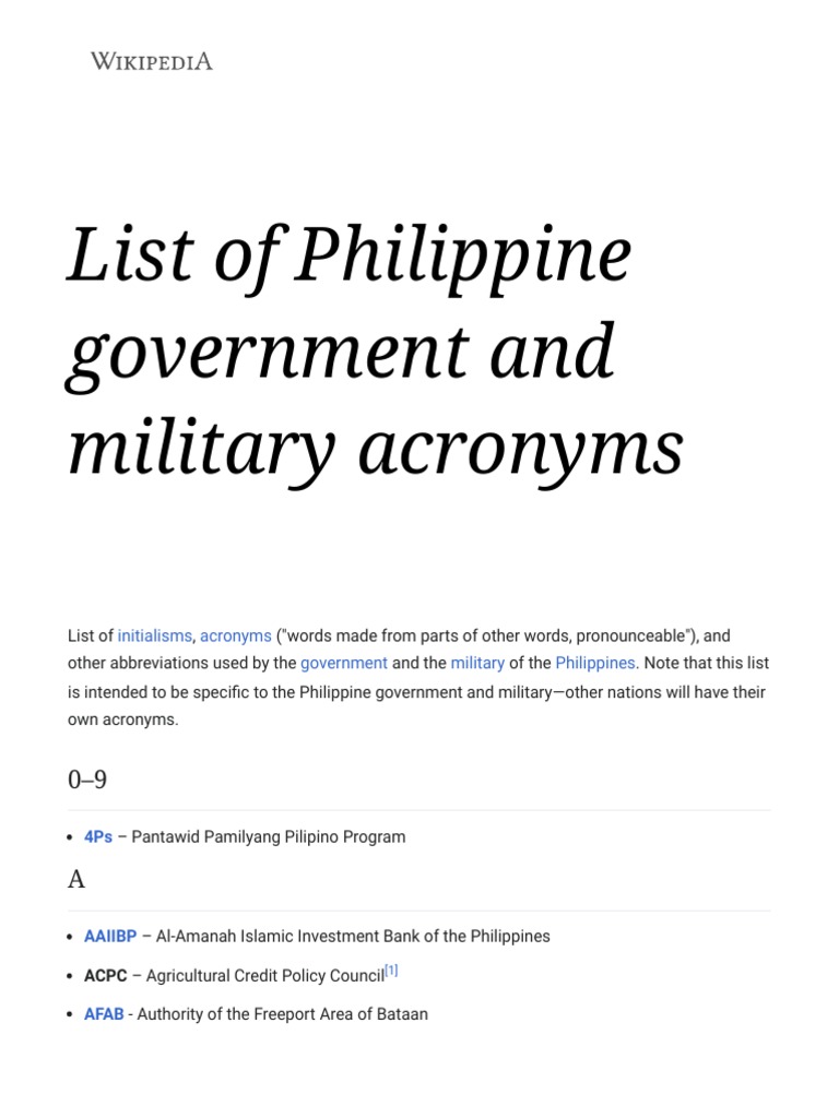 List of Philippine Government and Military Acronyms - Wikipedia | PDF ...