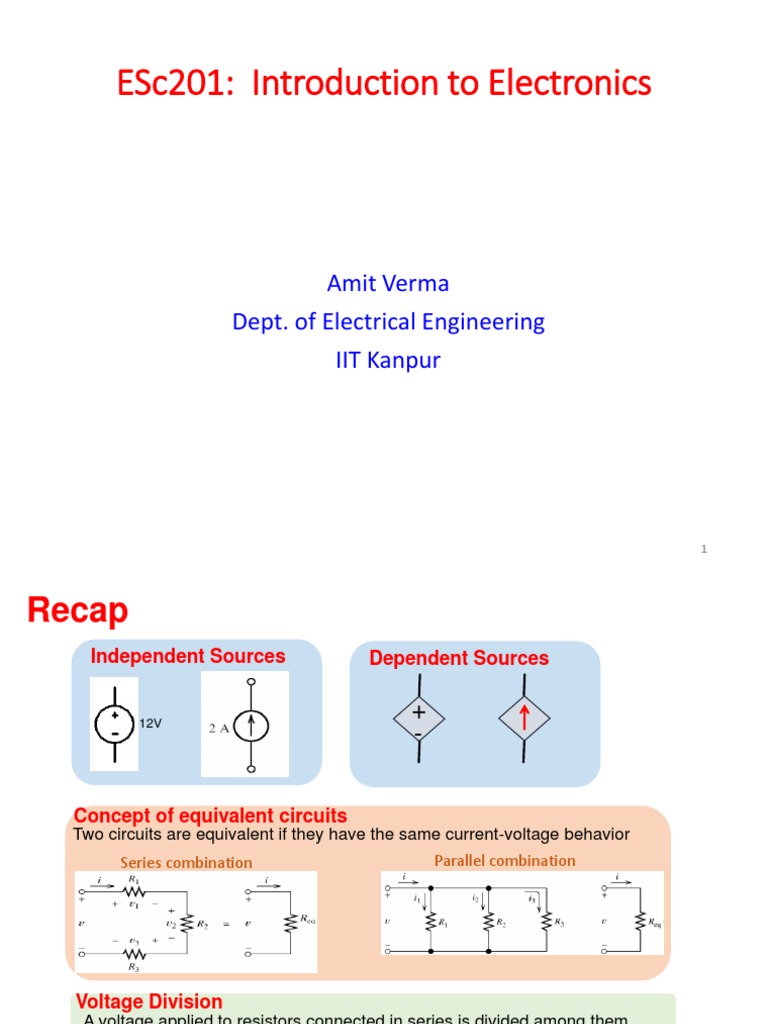 Esc201: Introduction To Electronics: Amit Verma Dept. of Electrical Engineering Iit Kanpur | PDF ...