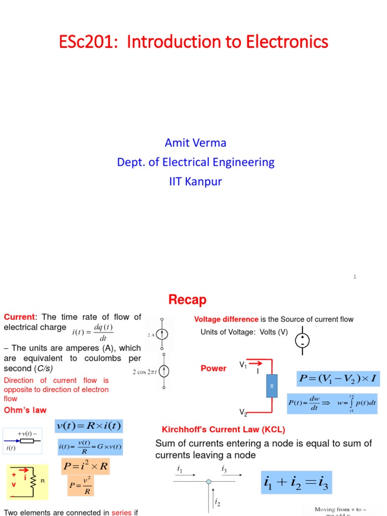 Esc201: Introduction To Electronics: Amit Verma Dept. of Electrical Engineering Iit Kanpur | PDF ...