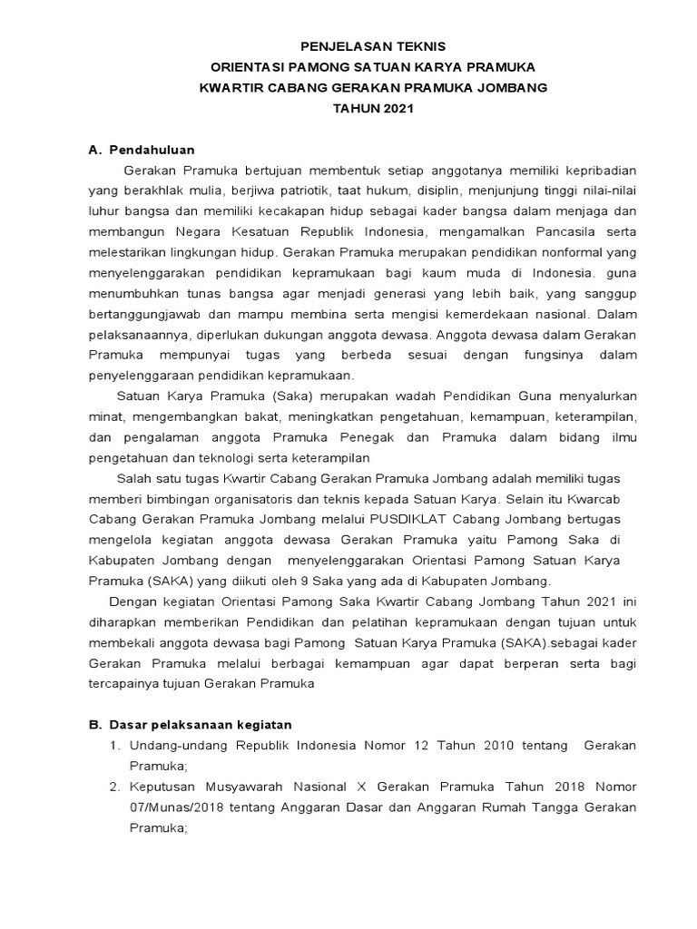 Orientasi Pamong Saka Pramuka Jombang 2021 | PDF