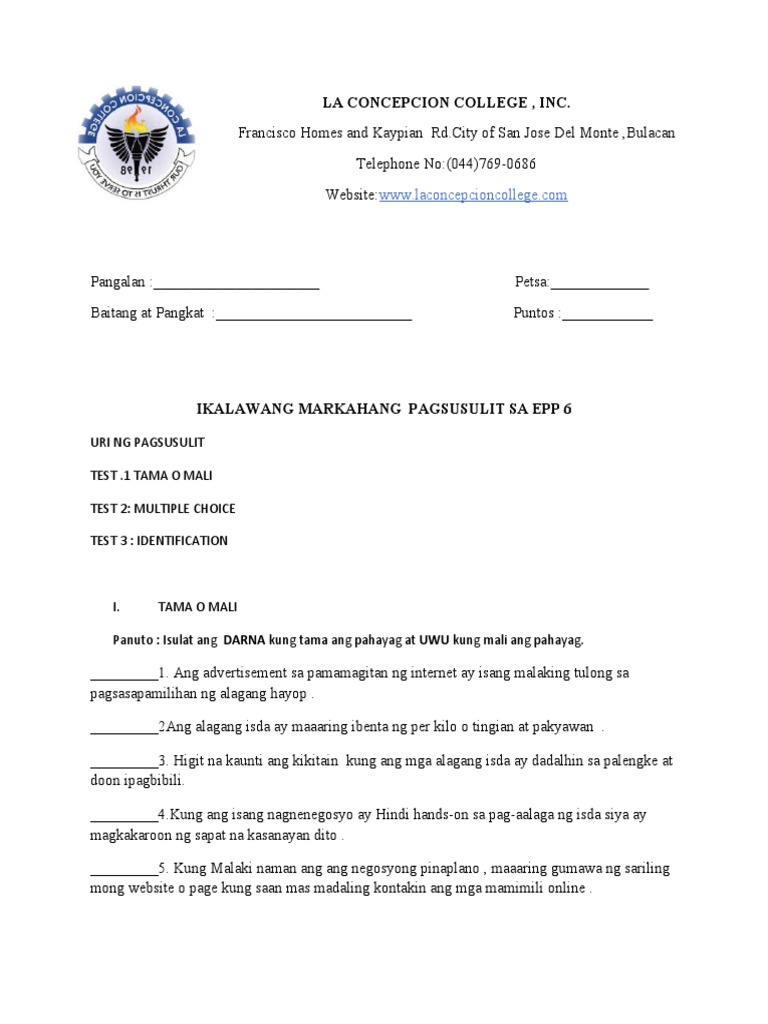 2nd PERIODICAL EXAM IN HELE 6 | PDF