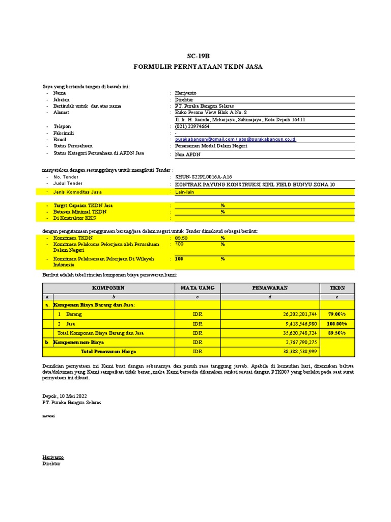 Form RAB Kontruksi Sipil Bunyu FINAL +TKDN | PDF