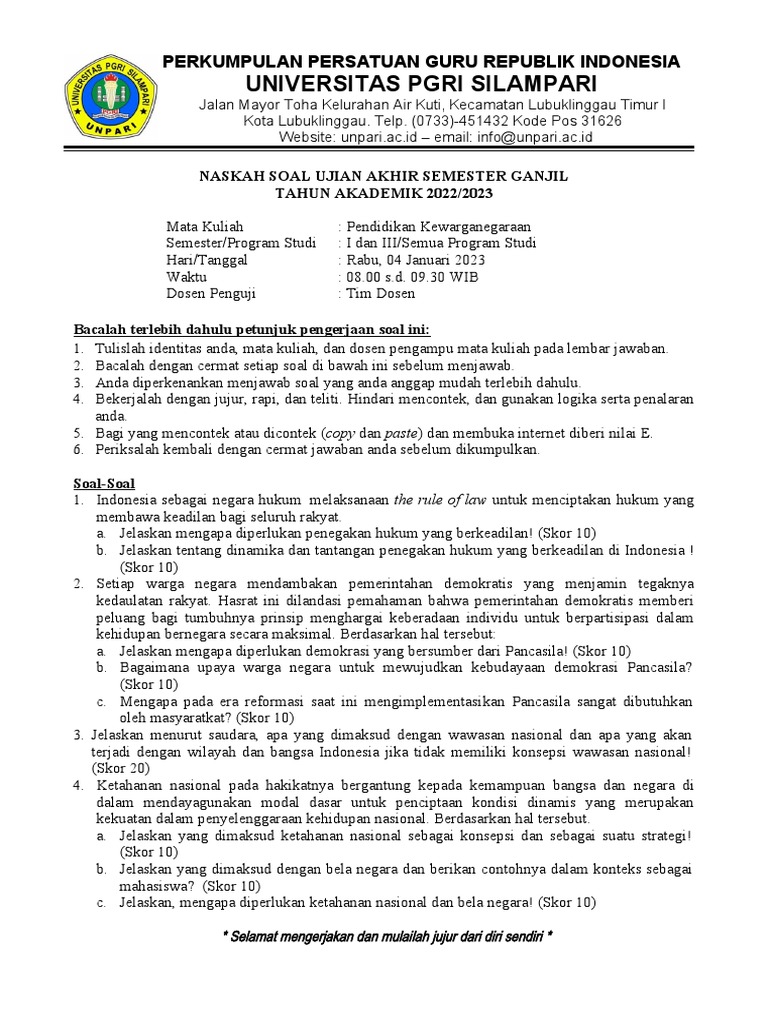 Soal UAS Pend. Kewarganegaraan 2023 | PDF | Karier & Perkembangan
