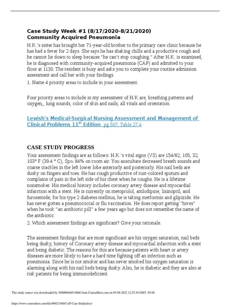 CAP Case Study | PDF | Pneumonia | Coronary Artery Disease