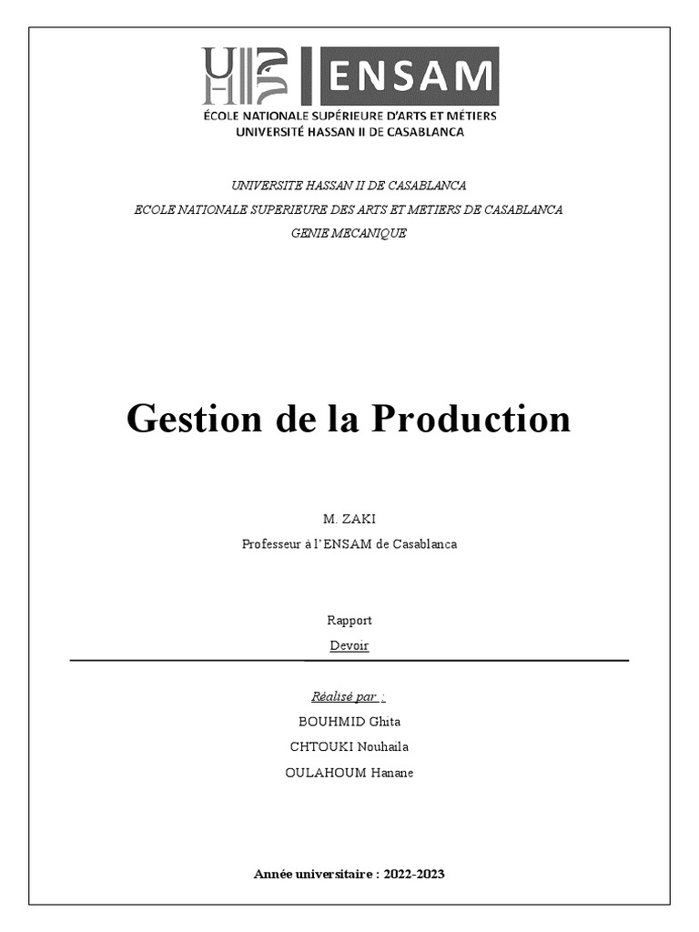 Gestion de Production : Étude de Cas Zaki | PDF | Secteur secondaire de ...