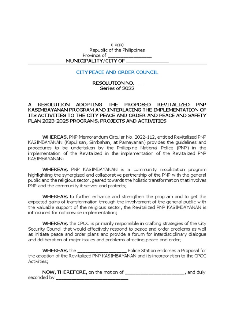 Cpoc Resolution Adopting Kasimbayanan | PDF | Government