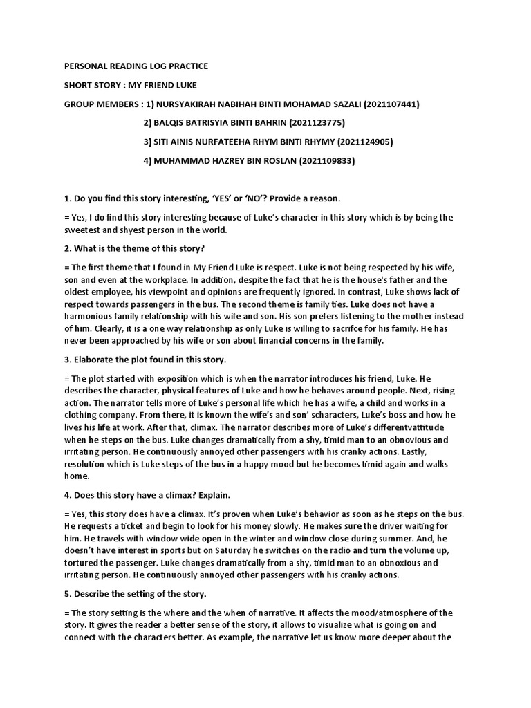 Personal Reading Log Practice by Group | PDF