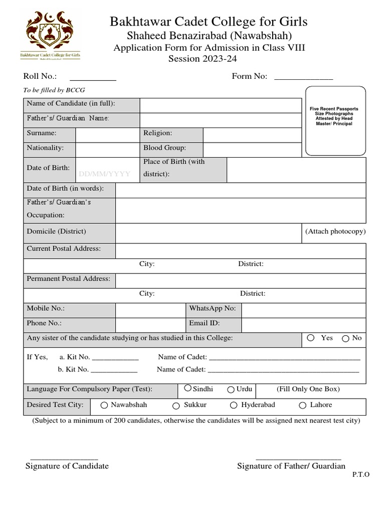 Admission Form For Class VIII 2023 | PDF
