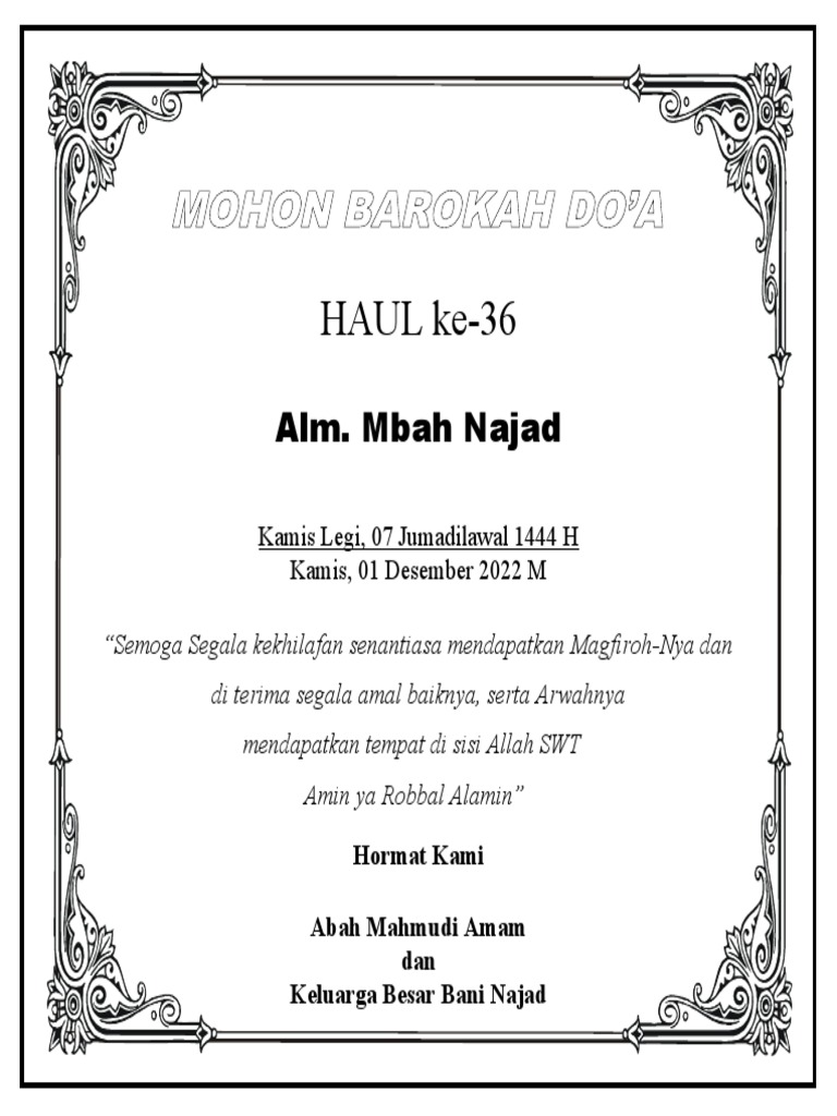 Doa Haul ke-36 Alm. Mbah Najad | PDF