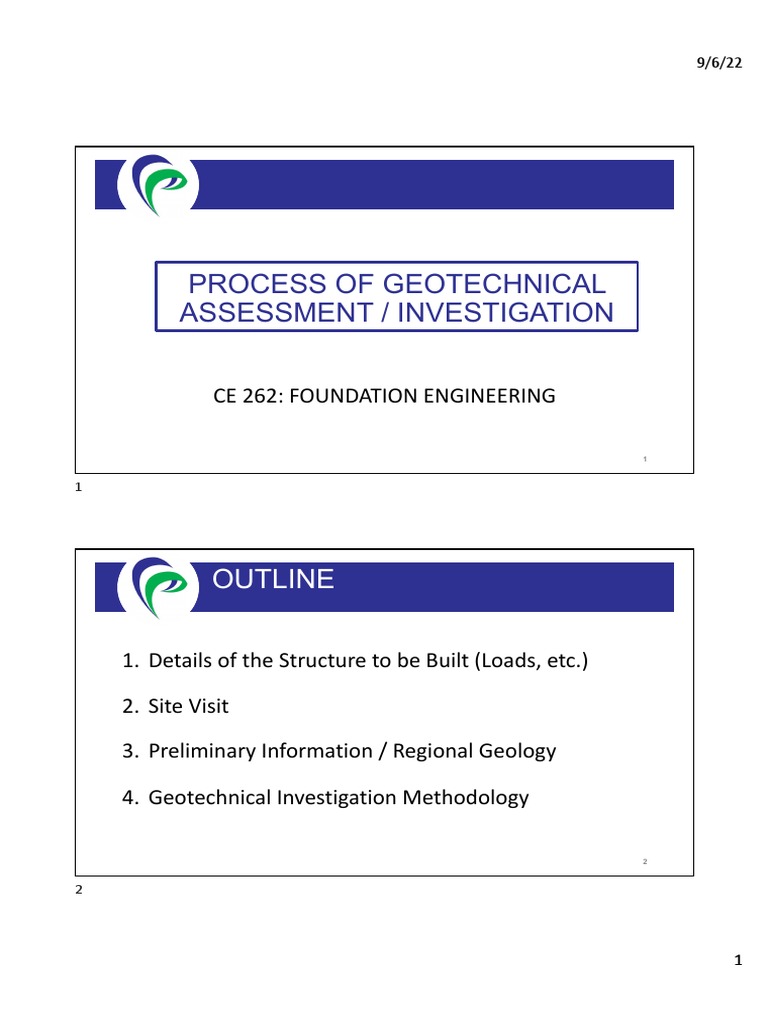 Lecture 01 Geotechnical Investigation | PDF | Geotechnical Engineering | Earth Sciences