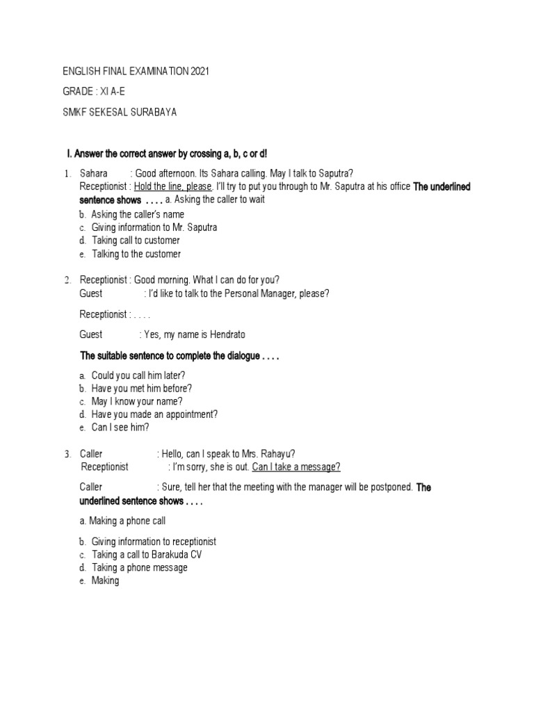 English Final Exam XI Grade 2021 | PDF | Hospital