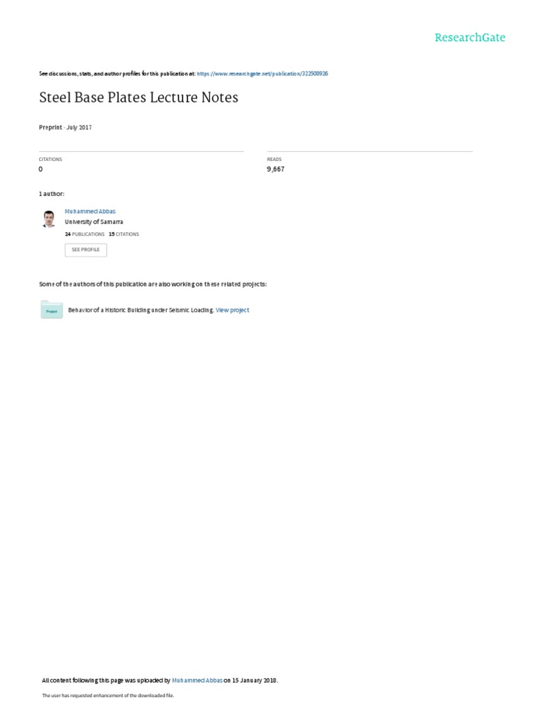 Steel Base Plates Lecture Notes | PDF | Strength Of Materials | Bending