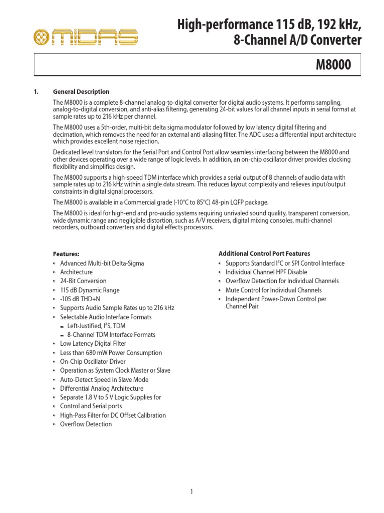 8-Channel 192 kHz A/D Converter Module | PDF | Analog To Digital Converter | Sampling (Signal ...