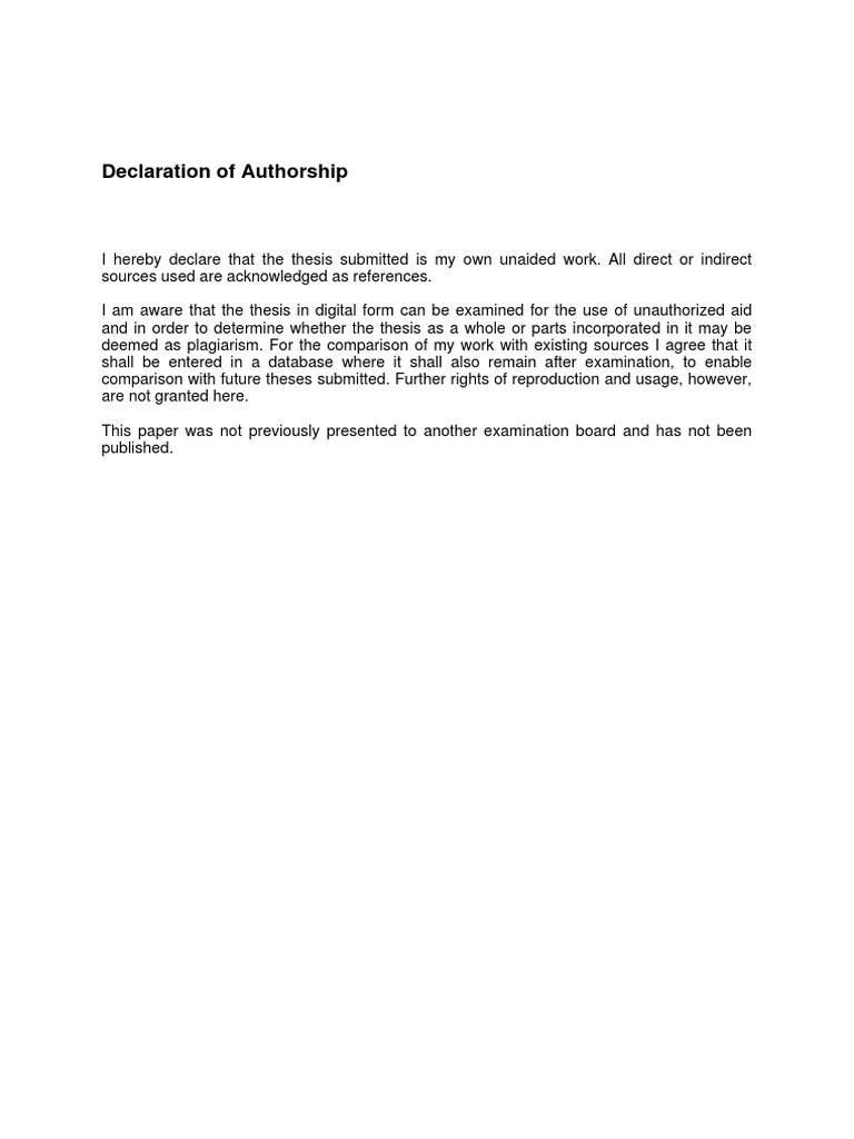 Declaration of Authorship | PDF