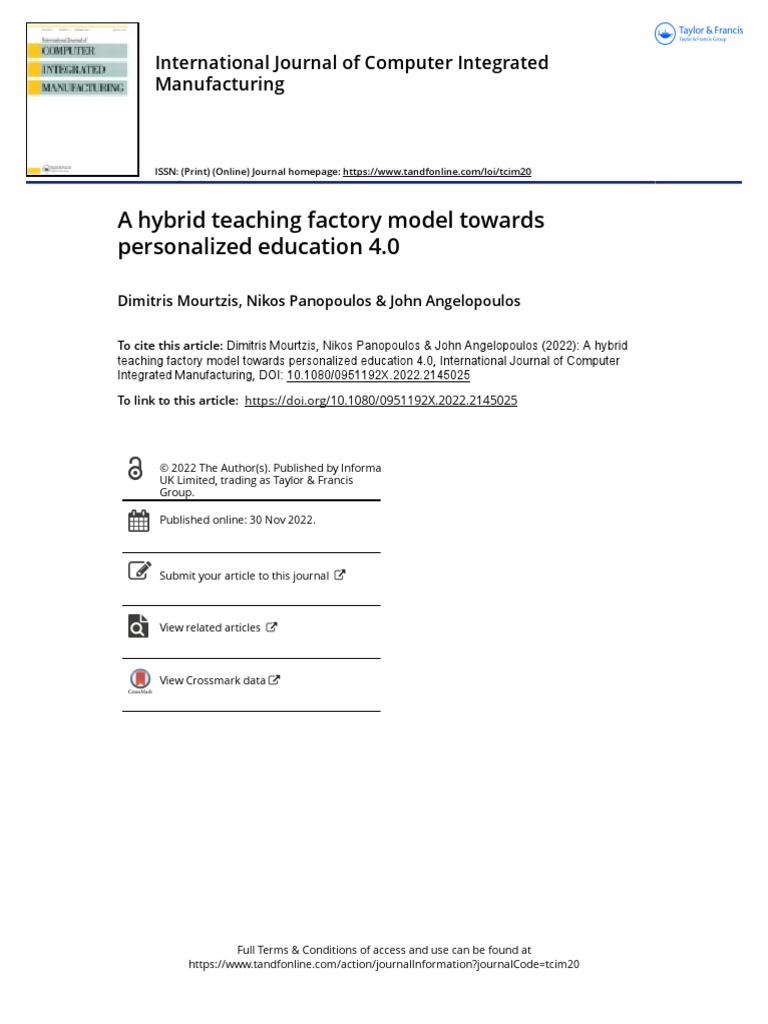 A Hybrid Teaching Factory Model Towards Personalized Education 4 0 ...