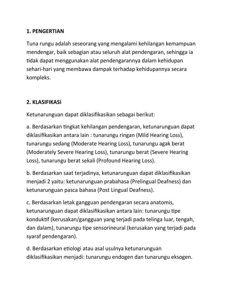 Pengertian Dan Klasifikasi PABK Tuna Rungu | PDF