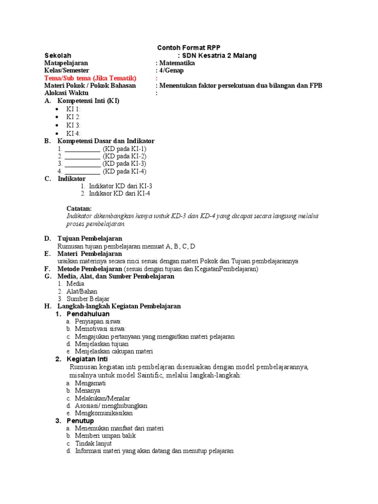 Format Tugas RPP | PDF
