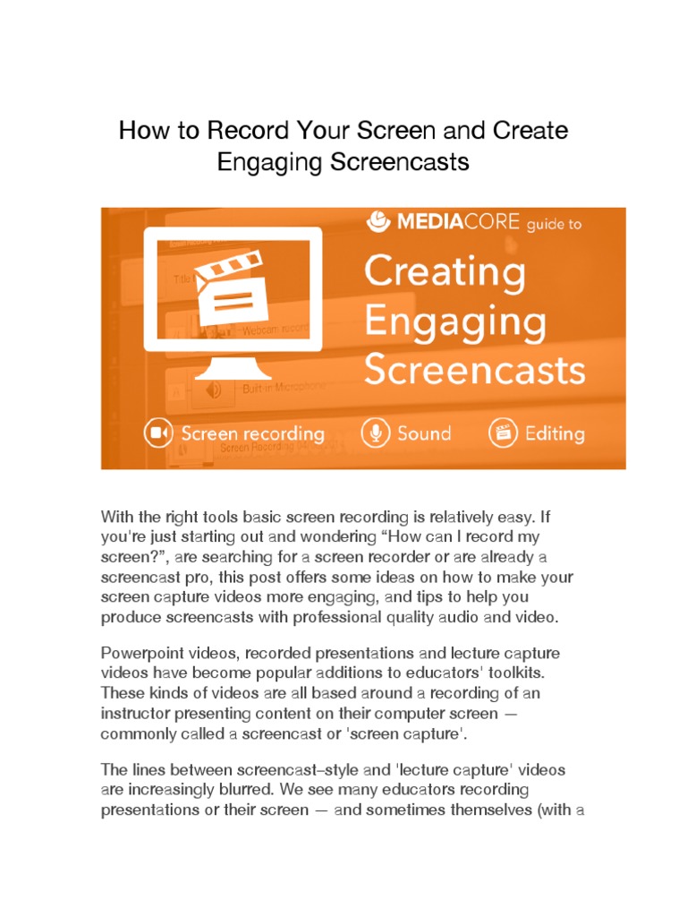 How To Record Your Screen and Create Engaging Screencasts | PDF | Lecture | Computing
