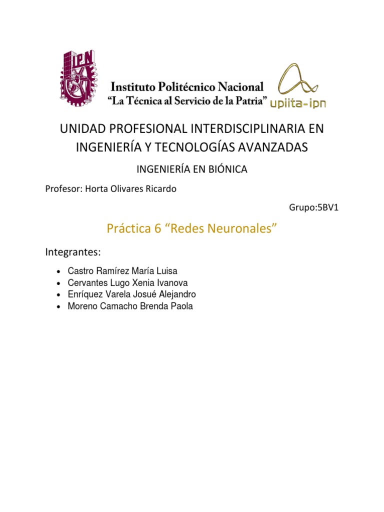 Practica 6 Bioelectronica | PDF | Red neuronal artificial | Neurona