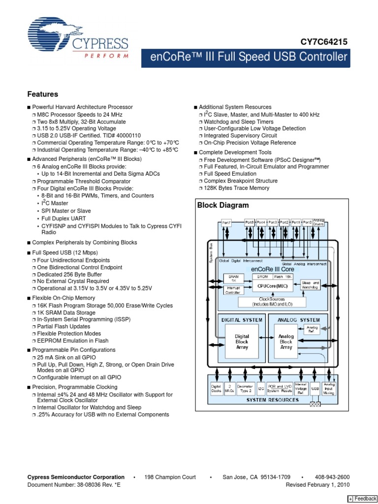 CY7C64215 | PDF | Microcontroller | Computer Architecture