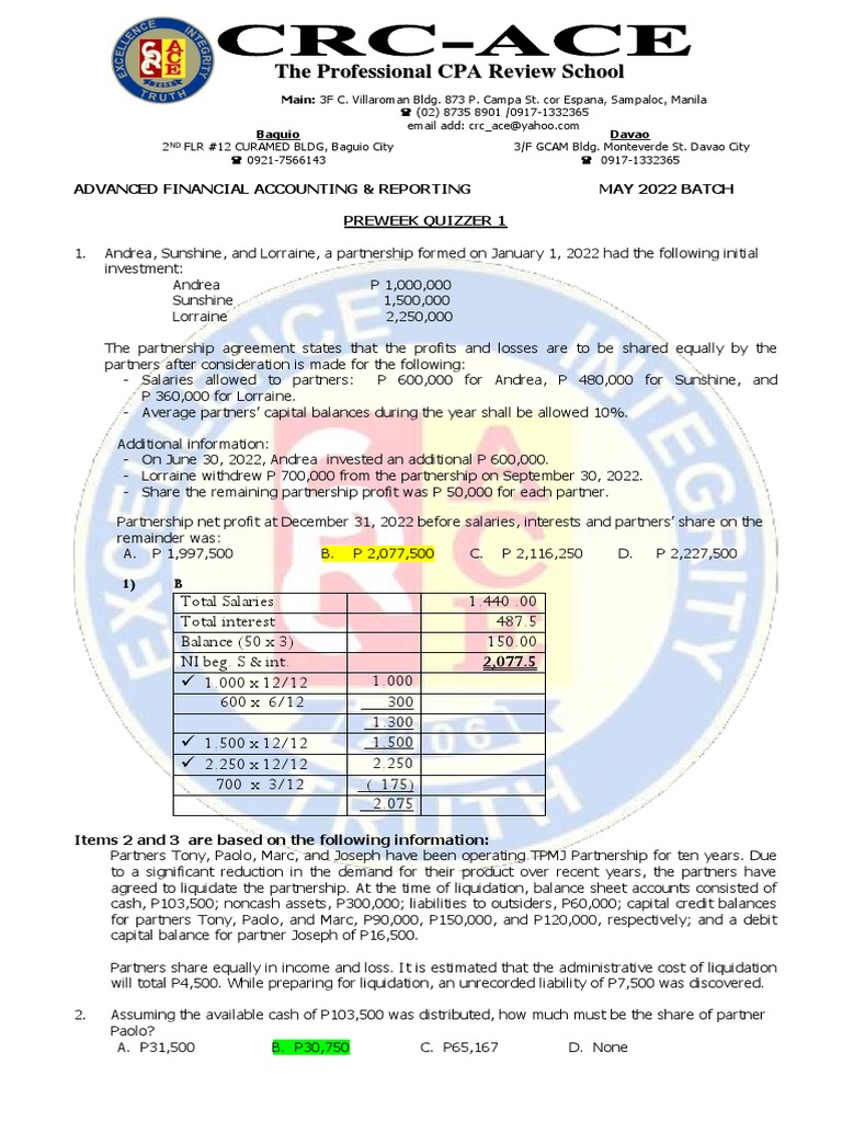 1 Afar - Preweek Summary 1 Reh | PDF | Book Value | Balance Sheet