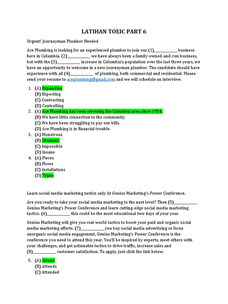 Soal Part 6 Pdf Communication Business