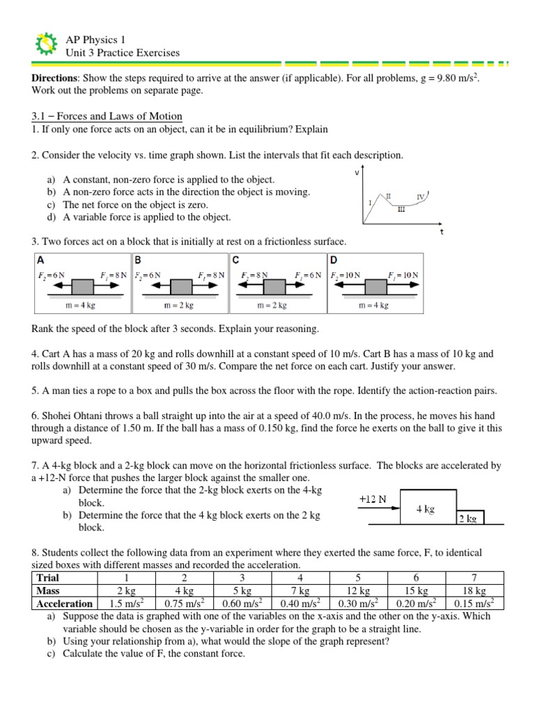 Unit 3 Exercises | PDF | Force | Friction