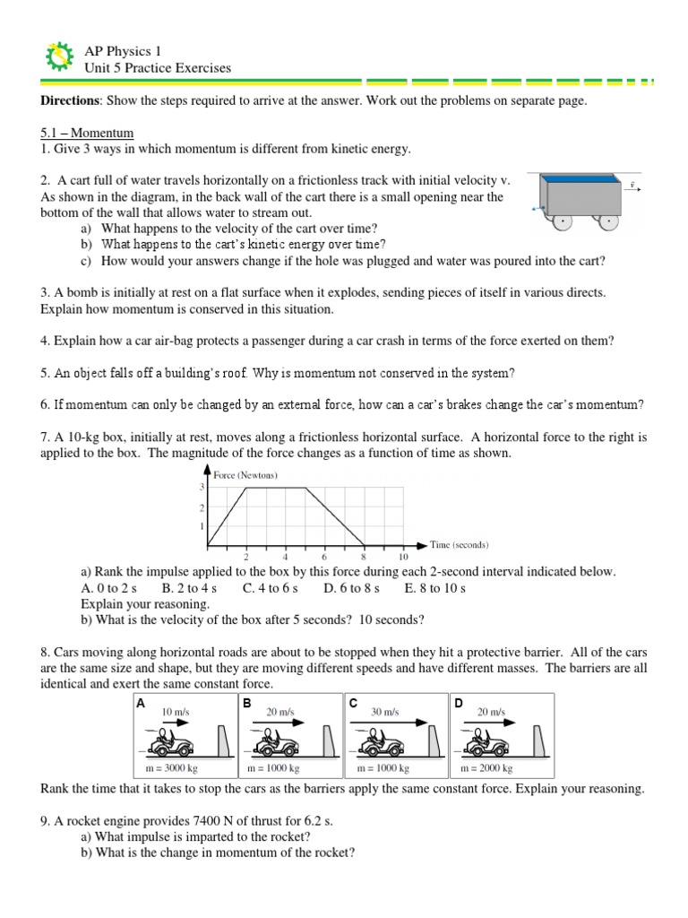 Unit 5 Exercises | PDF | Collision | Force