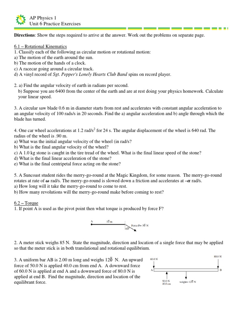 Unit 6 Exercises Pdf Rotation Around A Fixed Axis Angular Momentum