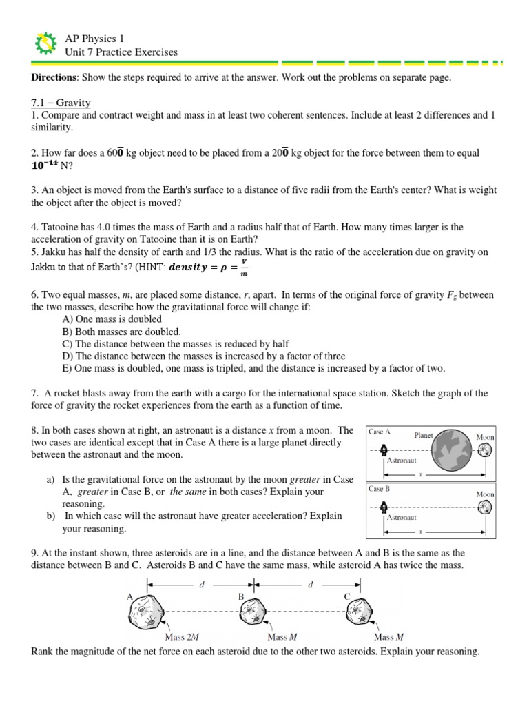 Unit 7 Exercises | PDF | Mass | Orbit
