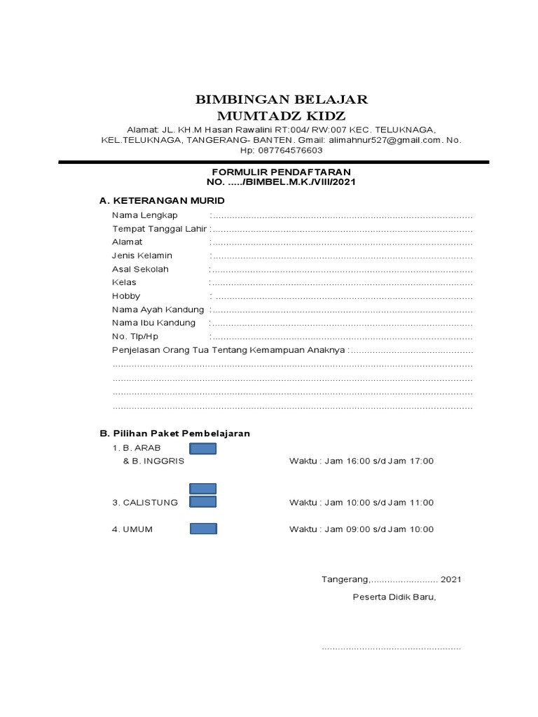 FORMULIR PENDAFTARAN Les | PDF
