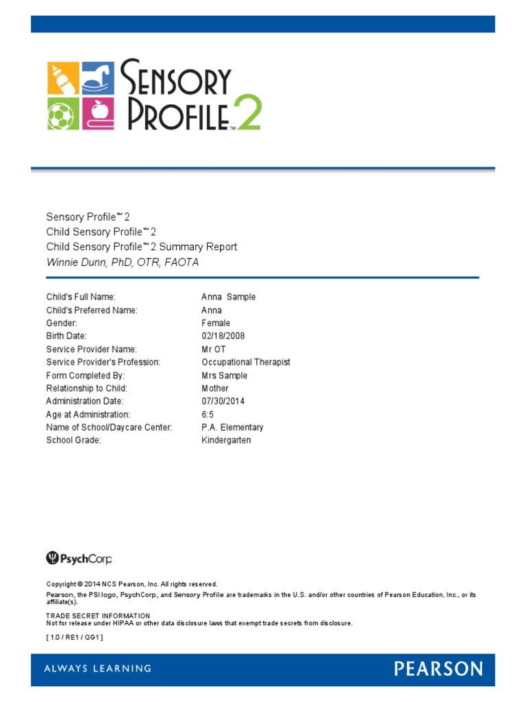 Sp2 Child Combined Score Sample Can | PDF | Senses | Occupational Therapy