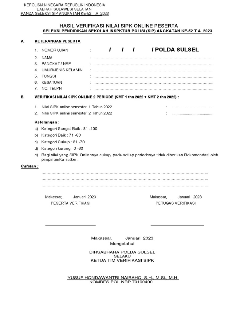 Blanko 13 Komponen Sip T.A. 2023 | PDF