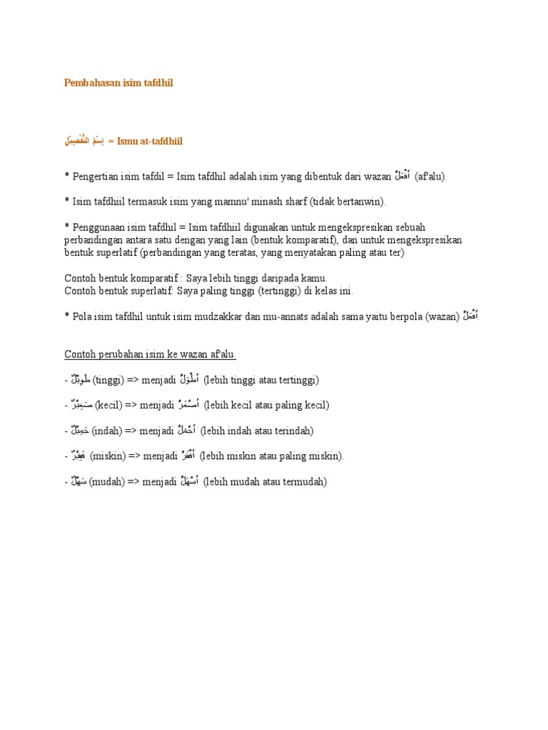 Pembahasan Isim Tafdhil | PDF