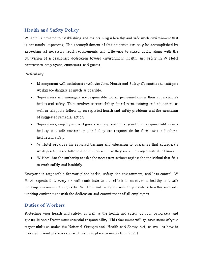W Hotel | PDF | Occupational Safety And Health | Employment